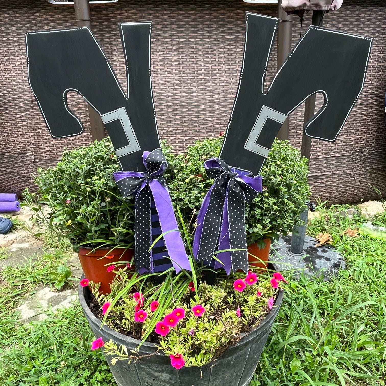Witch feet plant stakes, Halloween decor | Nani's Craft Shop LLC